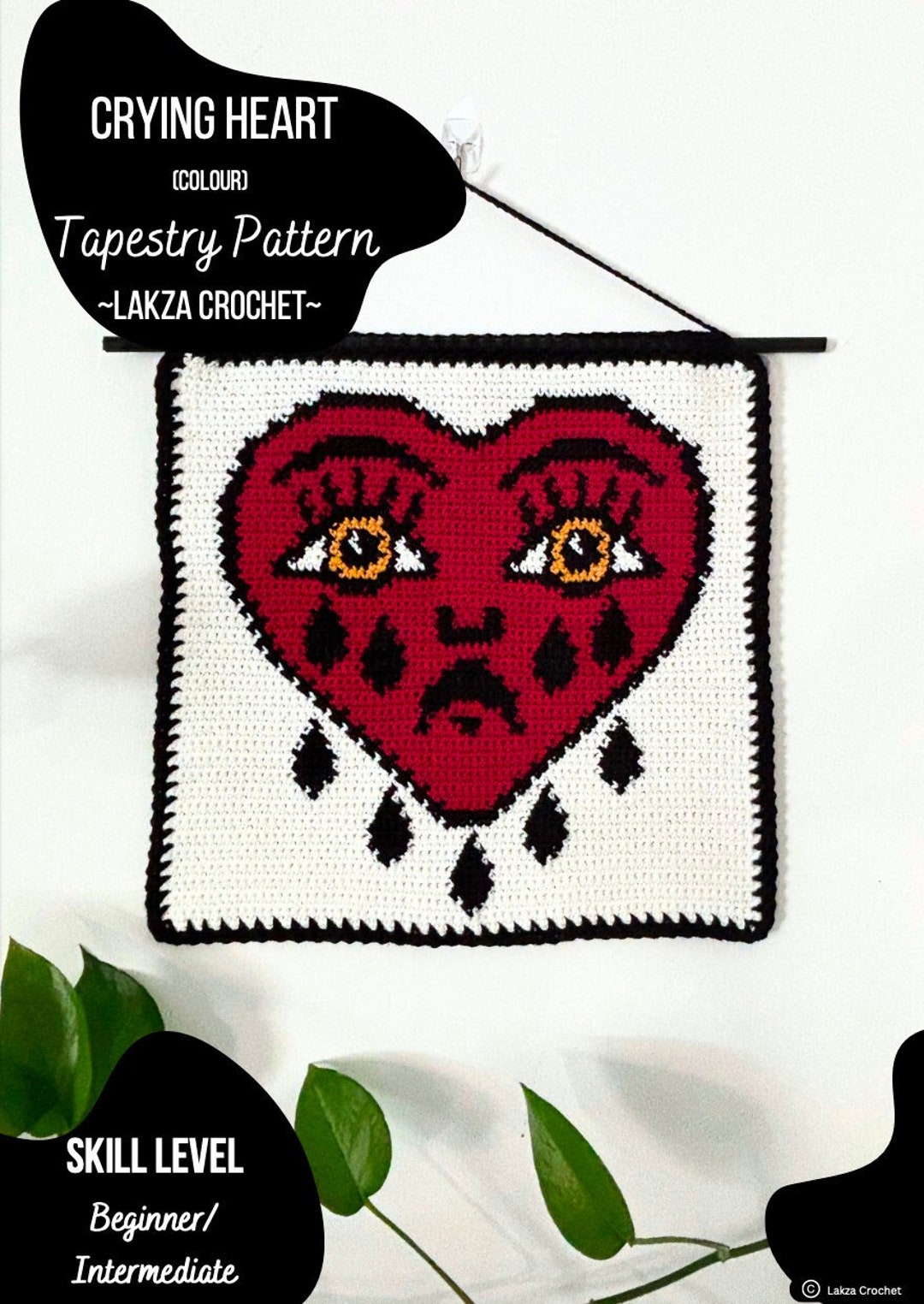 Crying Heart Crochet Wall Hanging Pattern Colour - Etsy