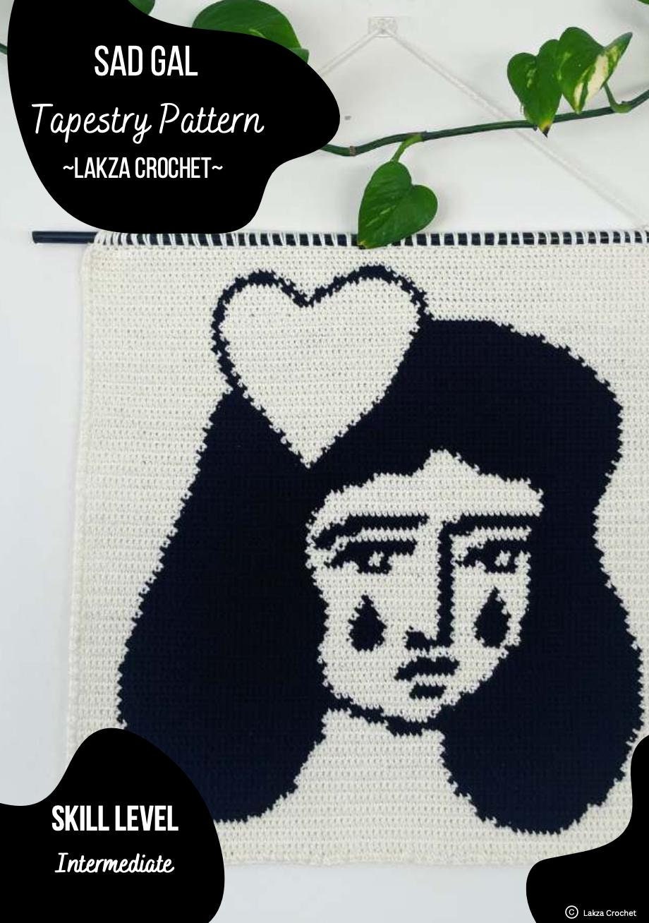 Crying Sad Girl Traditional Tattoo Tapestry Crochet Pattern - Etsy