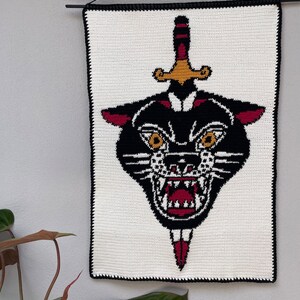 Crochet Pattern Panther Dagger Traditional Tattoo Wall Hanging Tapestry ...