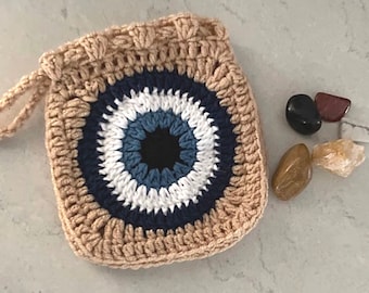 Crochet Evil Eye Pouch PATTERN | Drawstring Bag Holder Handmade ...