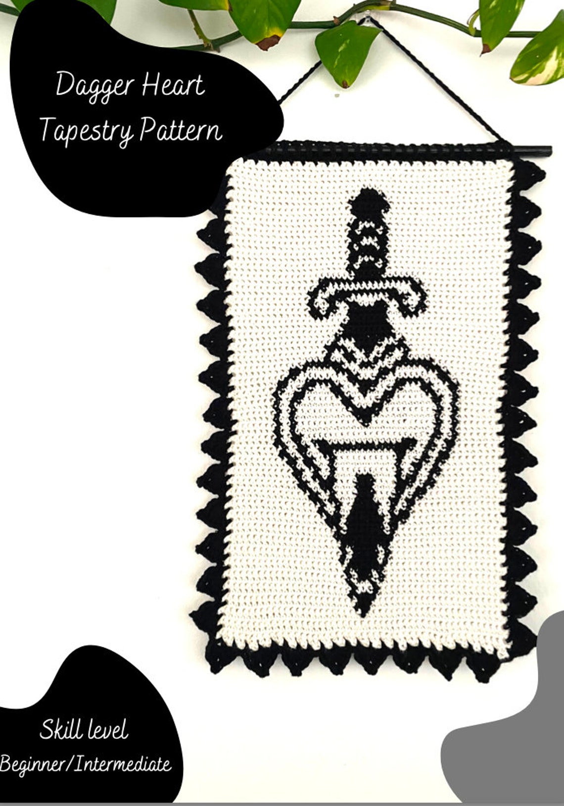 Dagger Heart Traditional Tattoo Crochet Wall Hanging Tapestry - Etsy