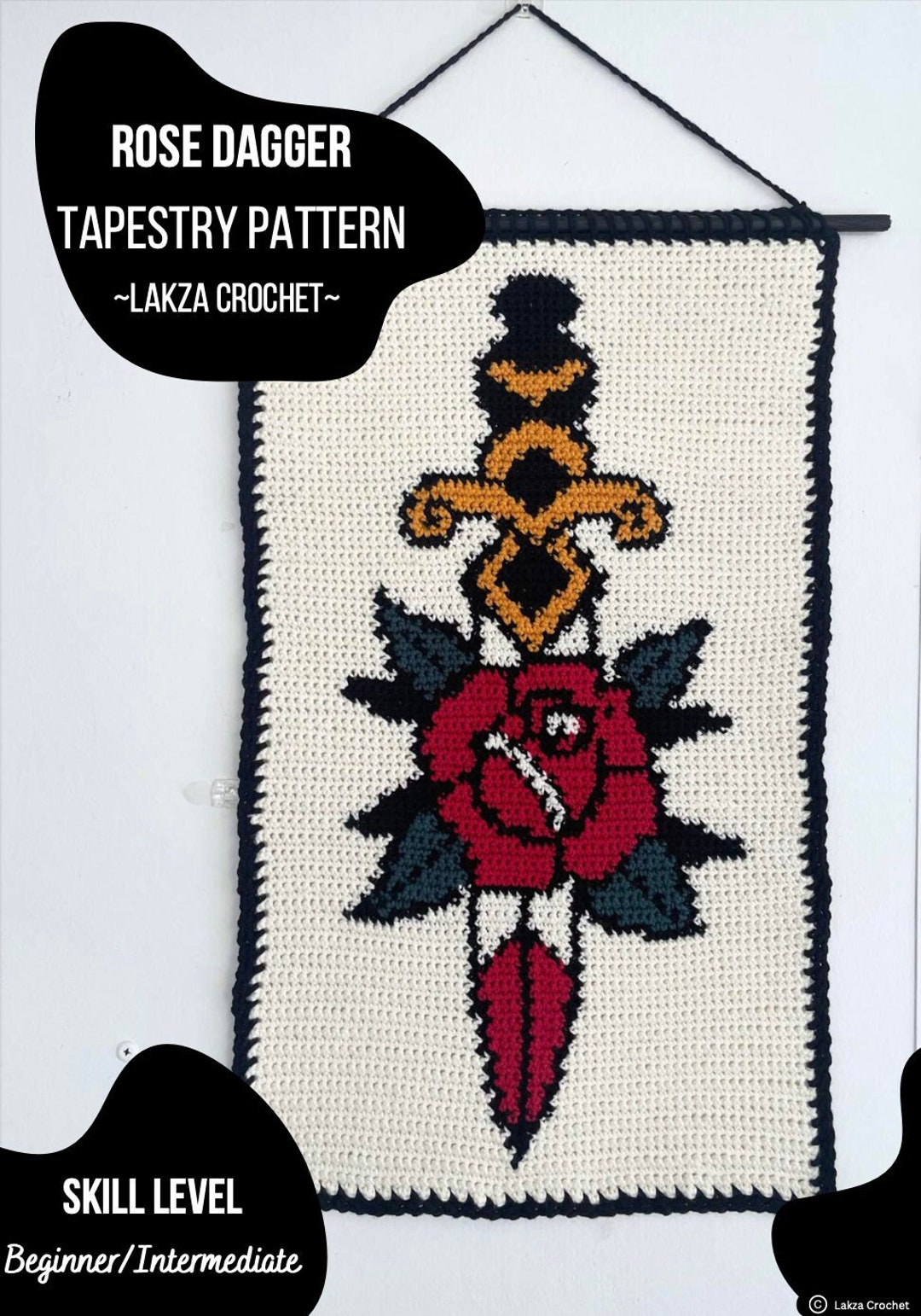 Crochet Pattern Rose Dagger Traditional Tattoo Wall Hanging Tapestry - Etsy