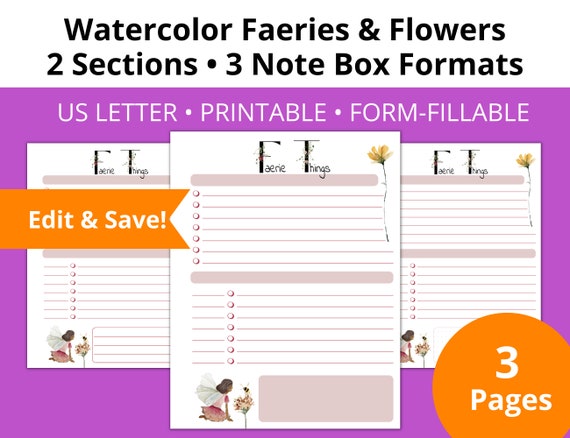 Watercolor Flower and Fairy Themed to List Printable Planner - Etsy