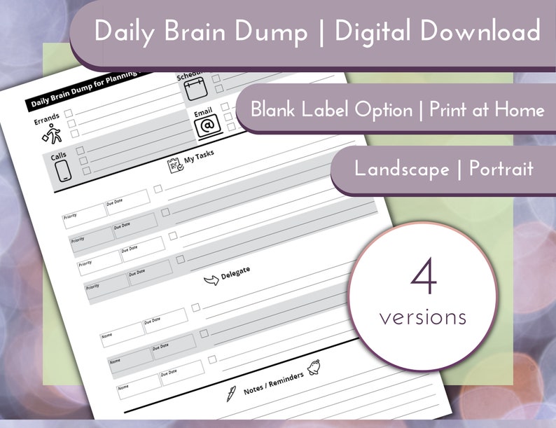 Brain Dump Printable US Letter | to Do List | Digital Download ...