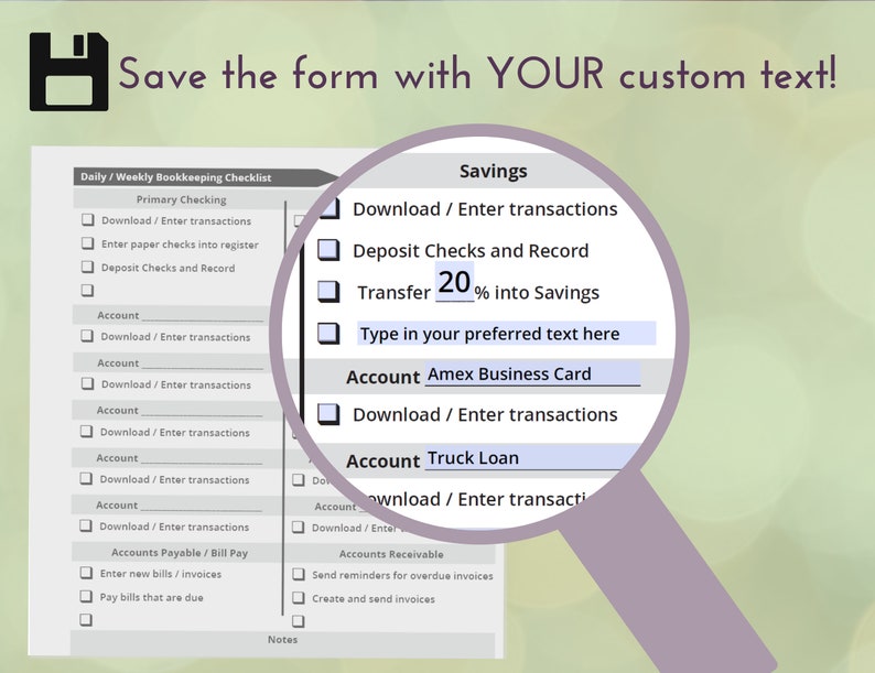 Form-fillable Daily & Weekly Bookkeeping Checklist for Small Business ...