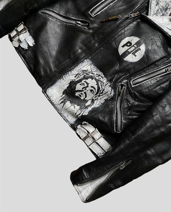 True Punk Customised Vintage Leather Jacket Wolf Leat… - Gem