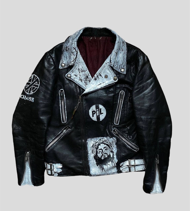 True Punk Customised Vintage Leather Jacket Wolf Leathers Hand-painted ...