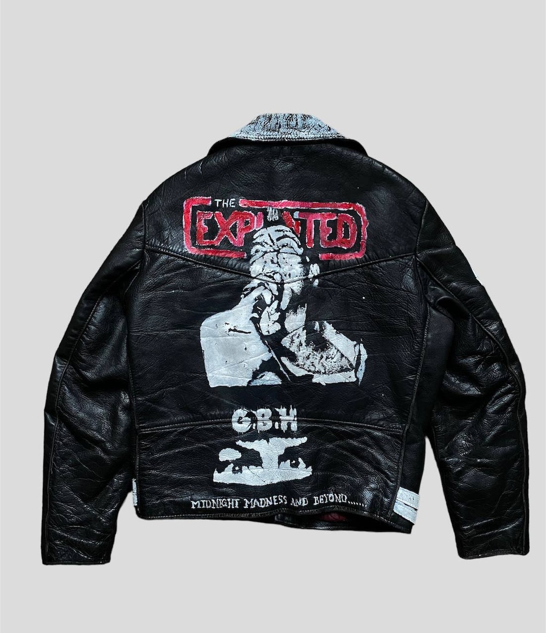 True Punk Customised Vintage Leather Jacket Wolf Leathers Hand-painted ...
