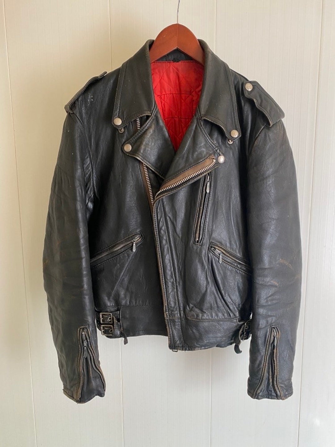 Distressed Leather Biker Jacket Vintage 1960s True Punk mascot Dark ...