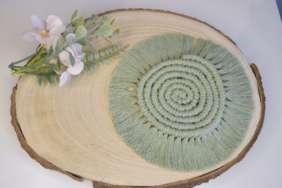 Macrame Round Coasters Set Sage Green Handmade Woven - Etsy