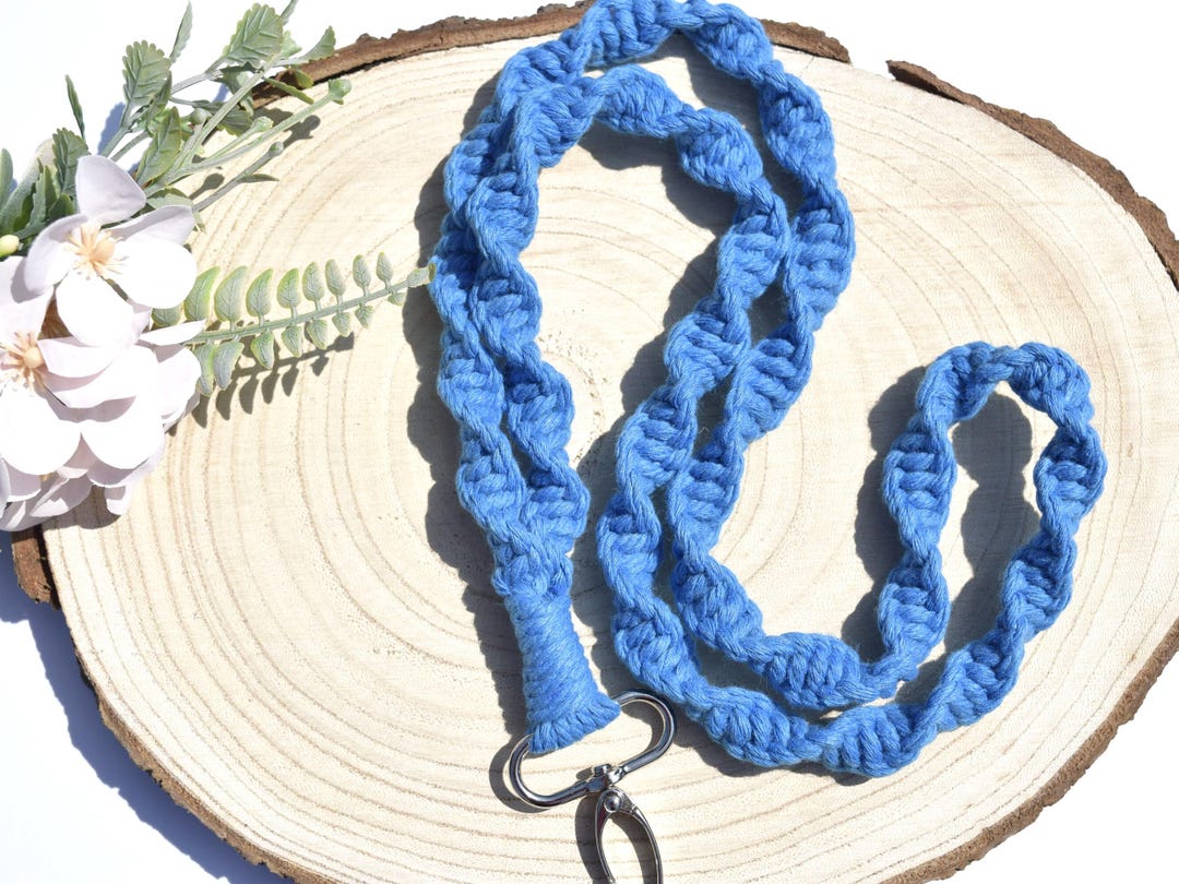 Boho Blue Macrame Badge Holder, Comfortable Work ID Card Leash, Soft ...