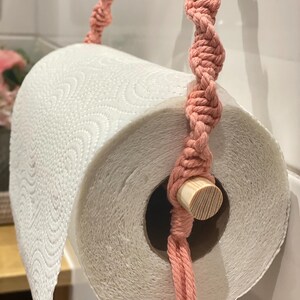 Pink Kitchen Roll Holder Wall Mounted, Boho Tea Towel Hanger, Macrame ...