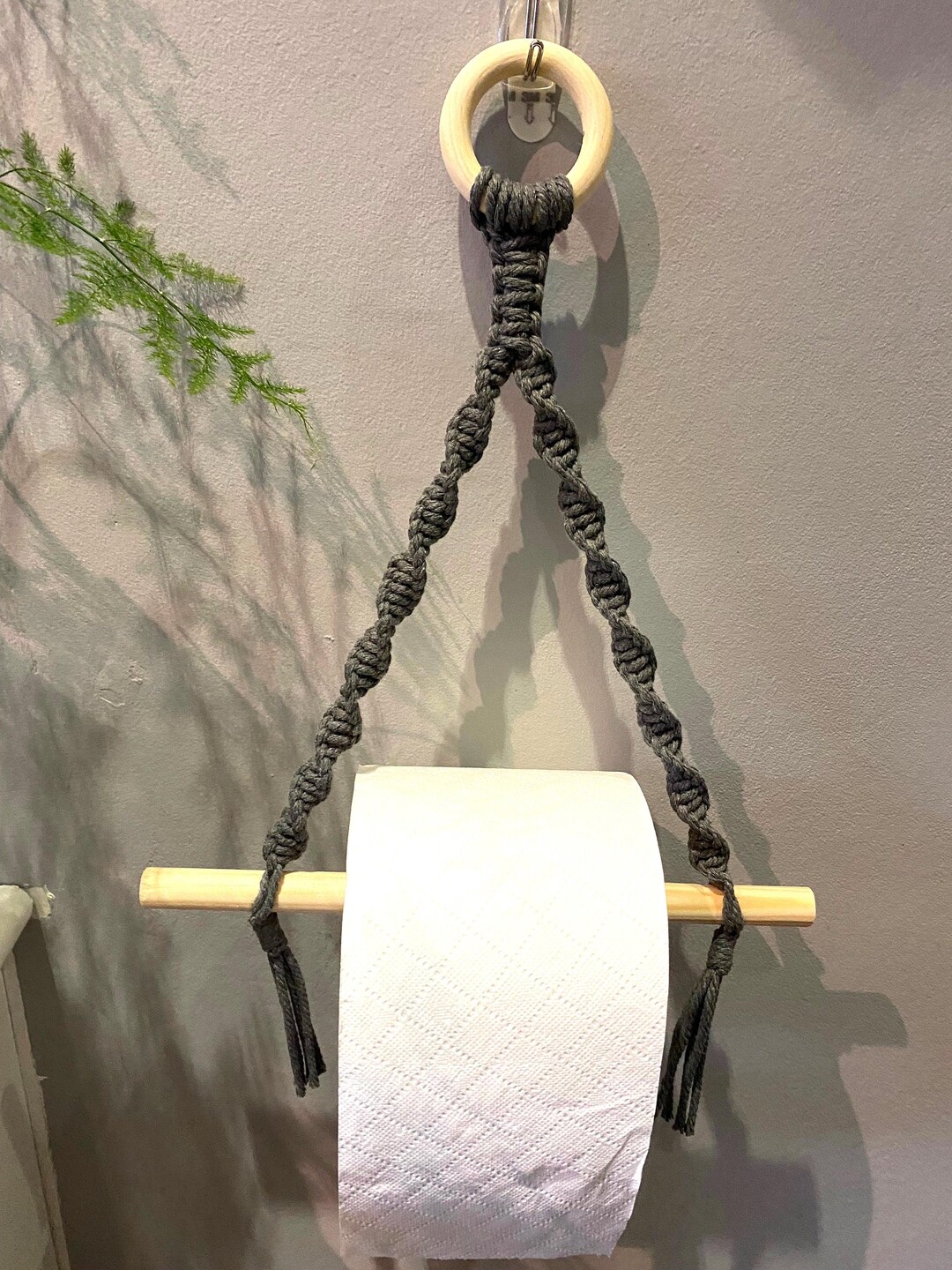 Rustic Macrame Hanging Toilet Roll Holder, Boho Bathroom Decor ...