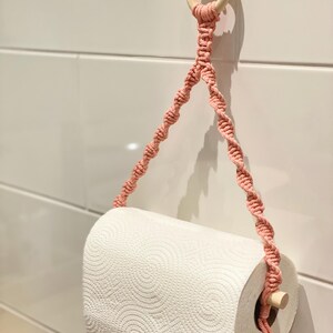 Pink Kitchen Roll Holder Wall Mounted, Boho Tea Towel Hanger, Macrame ...