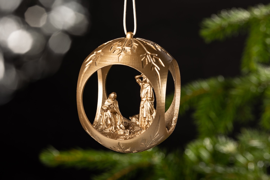 Christmas Tree Bauble Christmas Tree Nativity Gold Ball Handmade 6.5 Cm ...