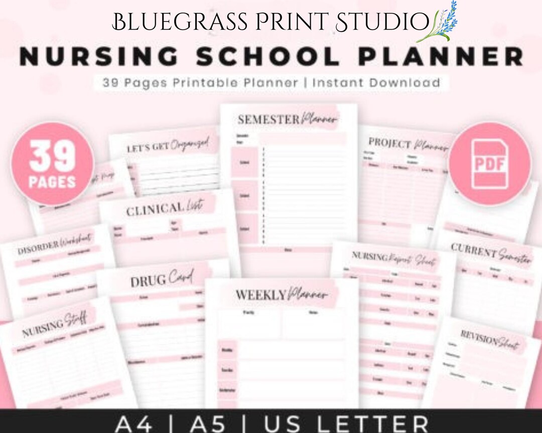 Nursing School Planner | Student Nurse Planner | Printable Downloadable ...