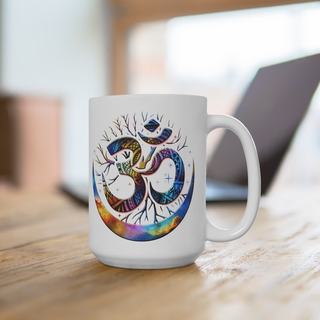 Om Psychedelic Coffee Mug, Chakra Yoga Mandala Rainbow Design on Large ...