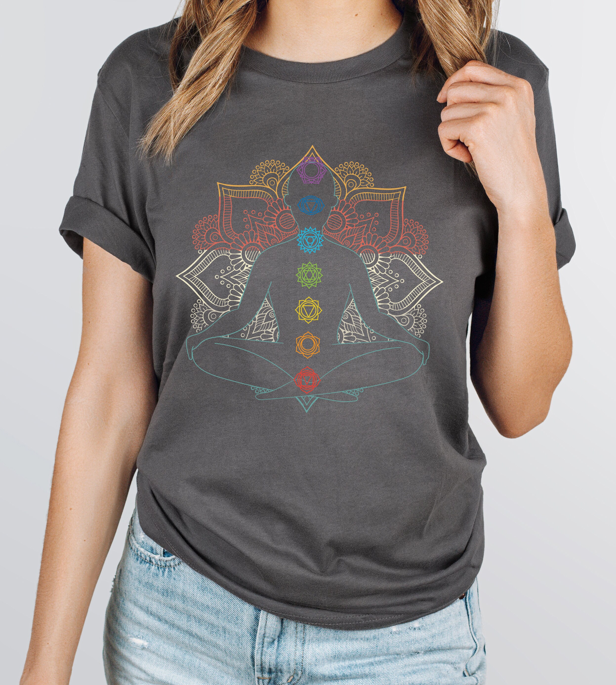 Chakras T-shirt, Chakra Body Mandala Shirts, Meditation Buddha Mandala ...