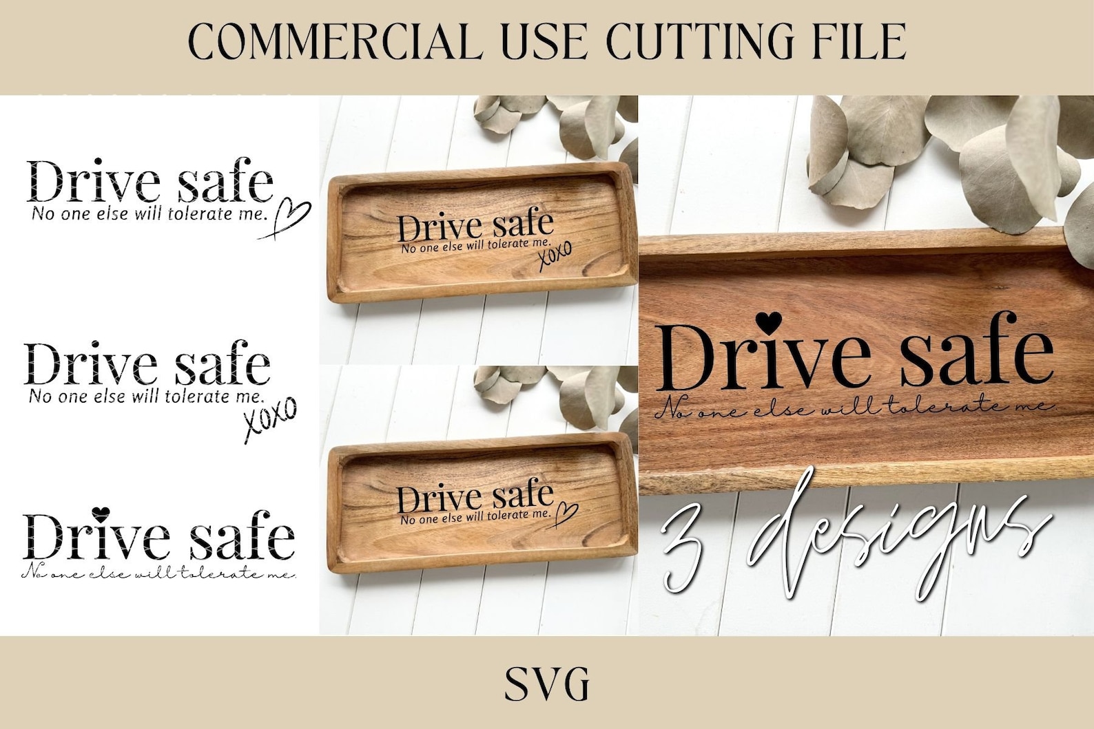 Drive Safe Set of 3 Catch All Tray Designs SVG | Key Tray SVG | Digital ...