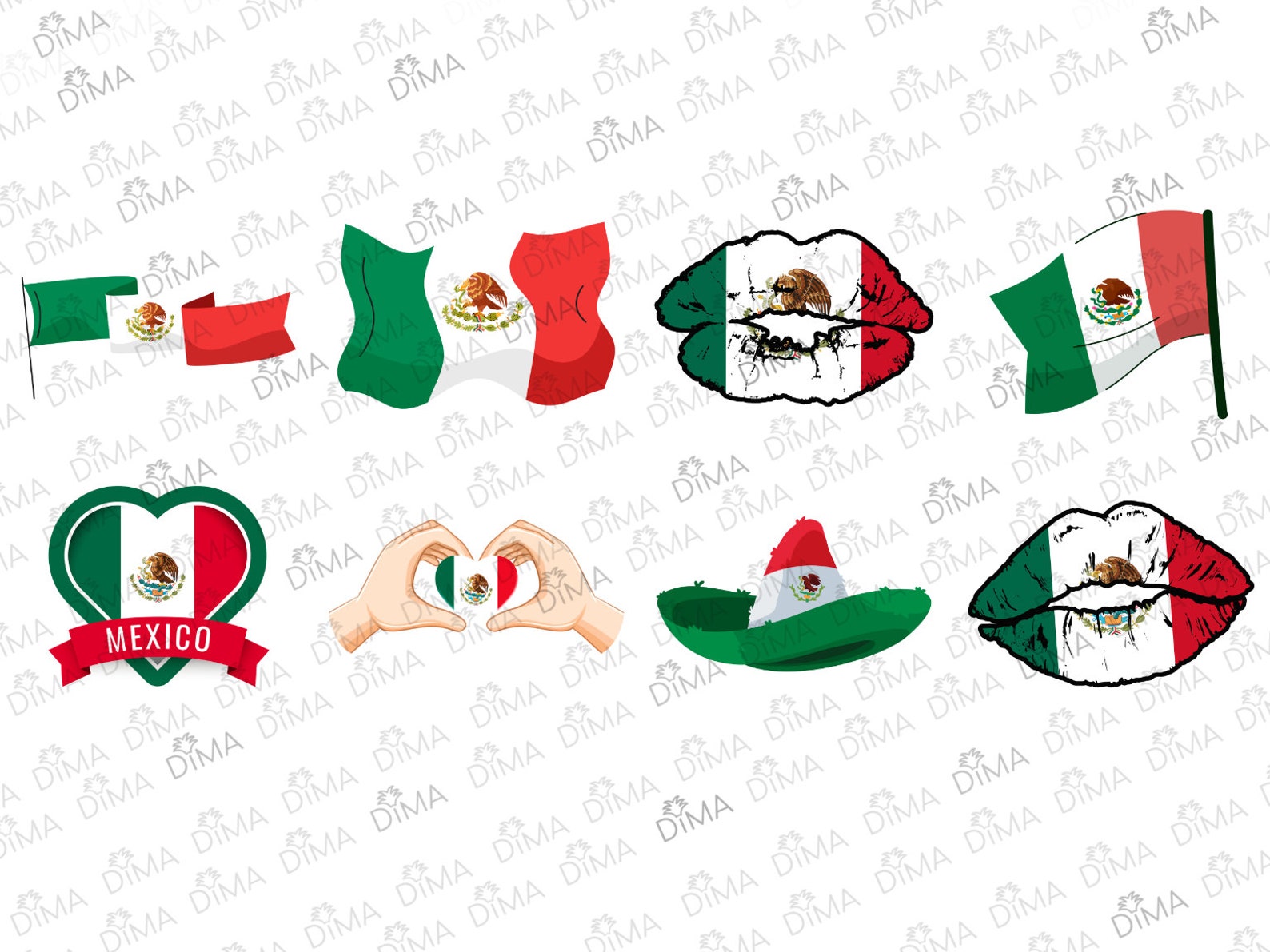 Mexico Flag Clipart Bundle: National Banner, SVG DXF PNG (digital ...
