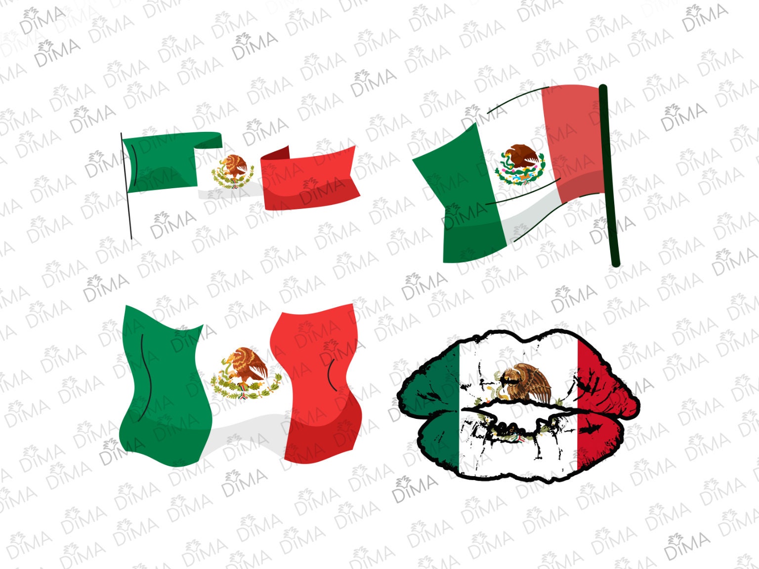 Mexico Flag Clipart Bundle: National Banner, SVG DXF PNG (digital ...