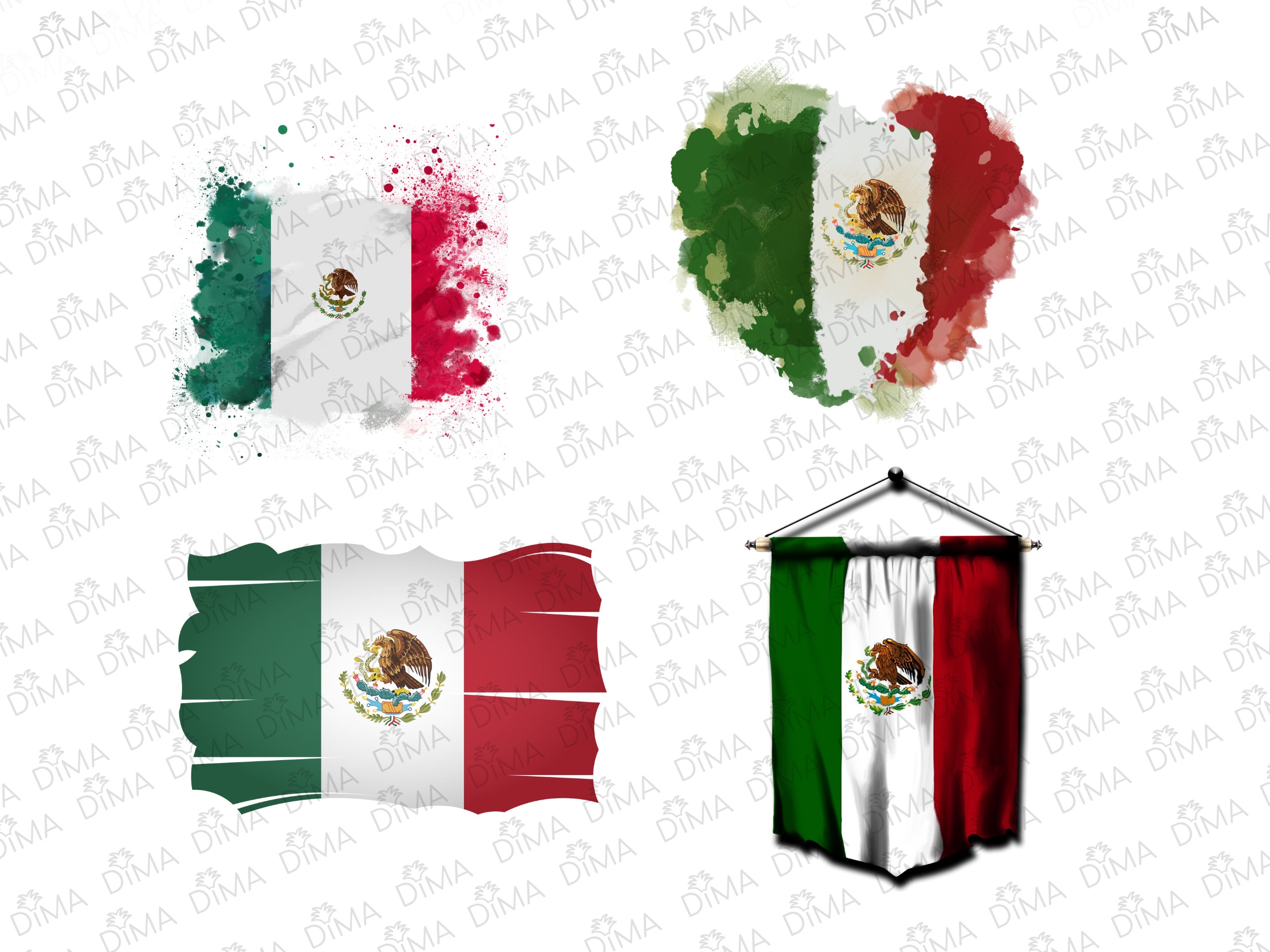 Mexico Flag Clipart Bundle: National Banner, SVG DXF PNG (digital ...