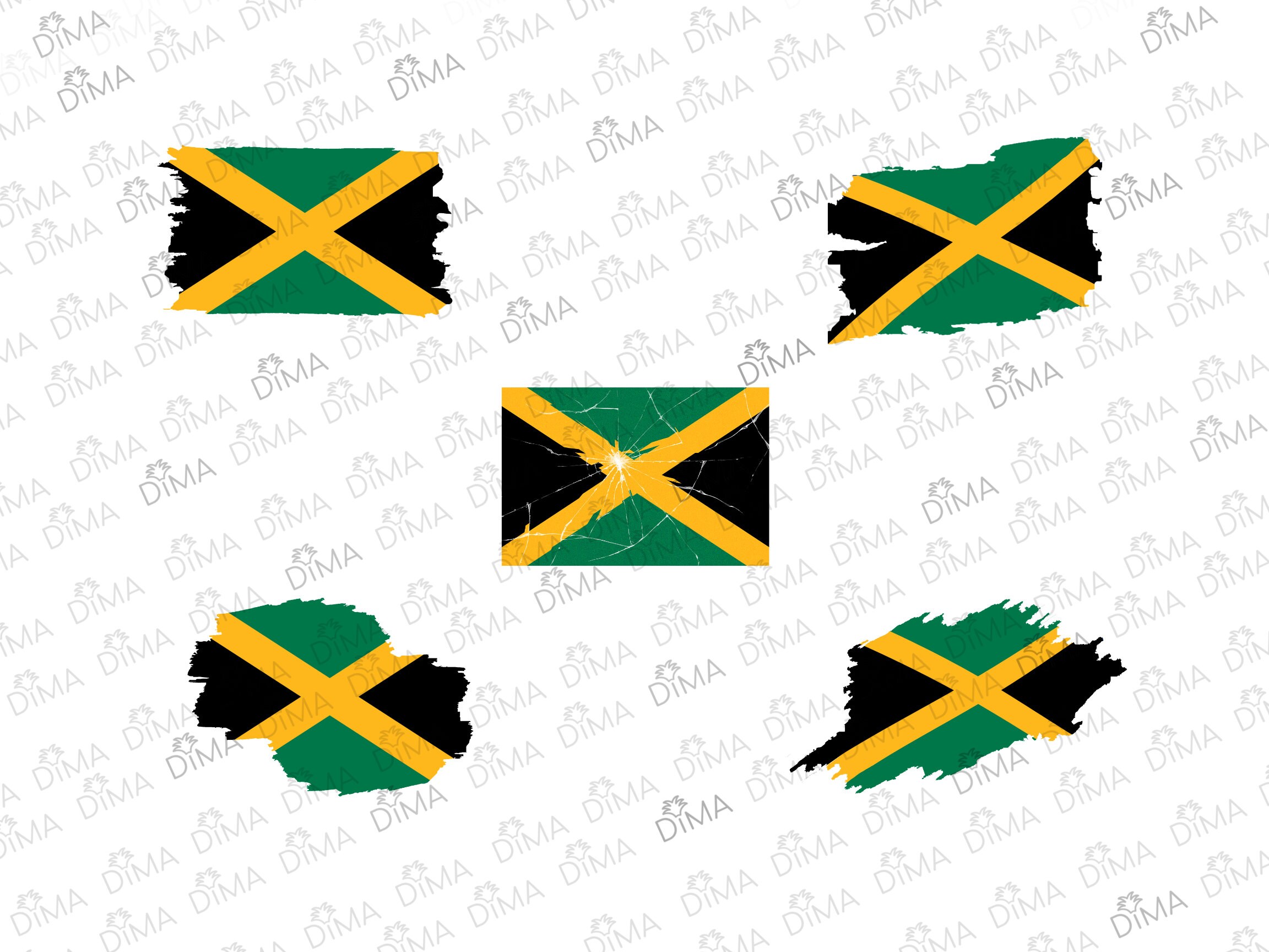Broken Jamaica Flag Bundle (5), Jamaica National Country Banner, Gold ...
