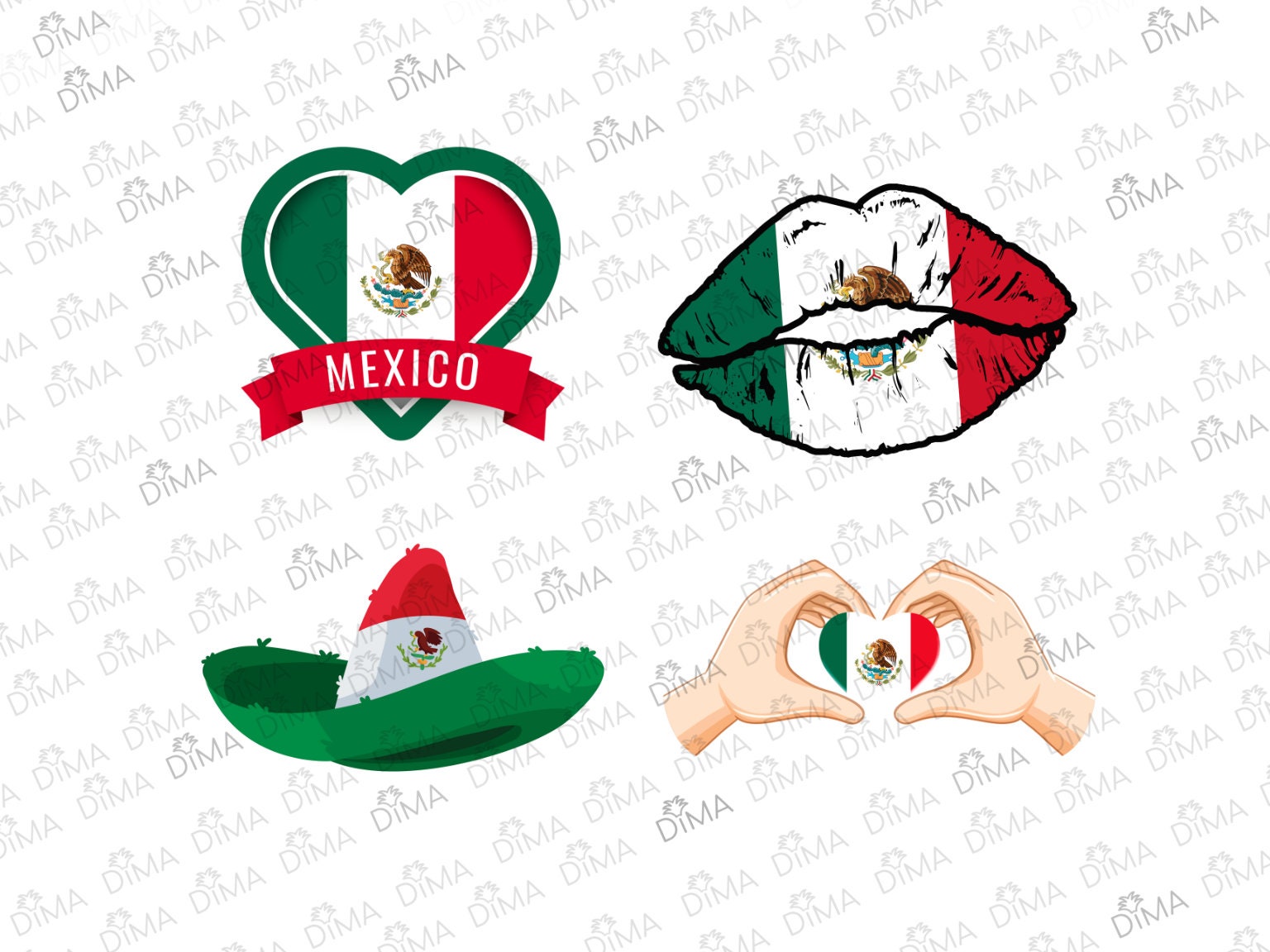 Mexico Flag Clipart Bundle: National Banner, SVG DXF PNG (digital ...