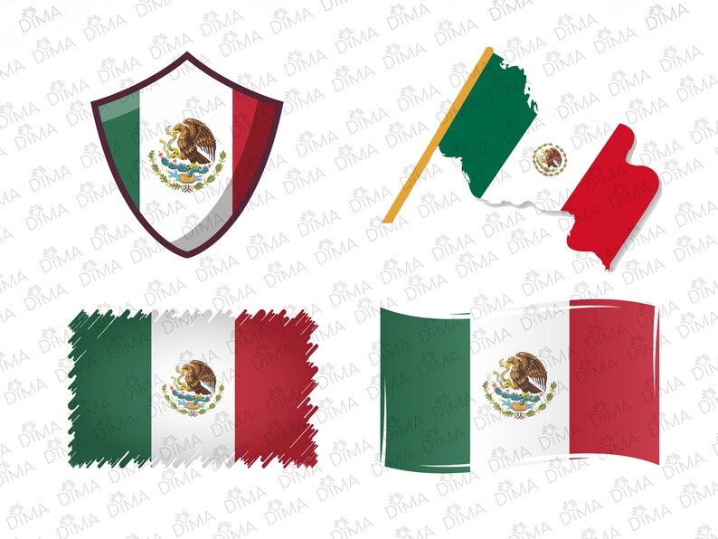 Mexico Flag Clipart Bundle: National Banner, SVG DXF PNG (digital ...