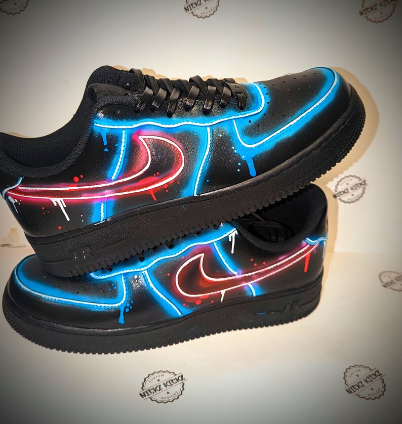 Custom Air Force 1 Neon Graffiti Black, Red and Baby Blue - Etsy UK