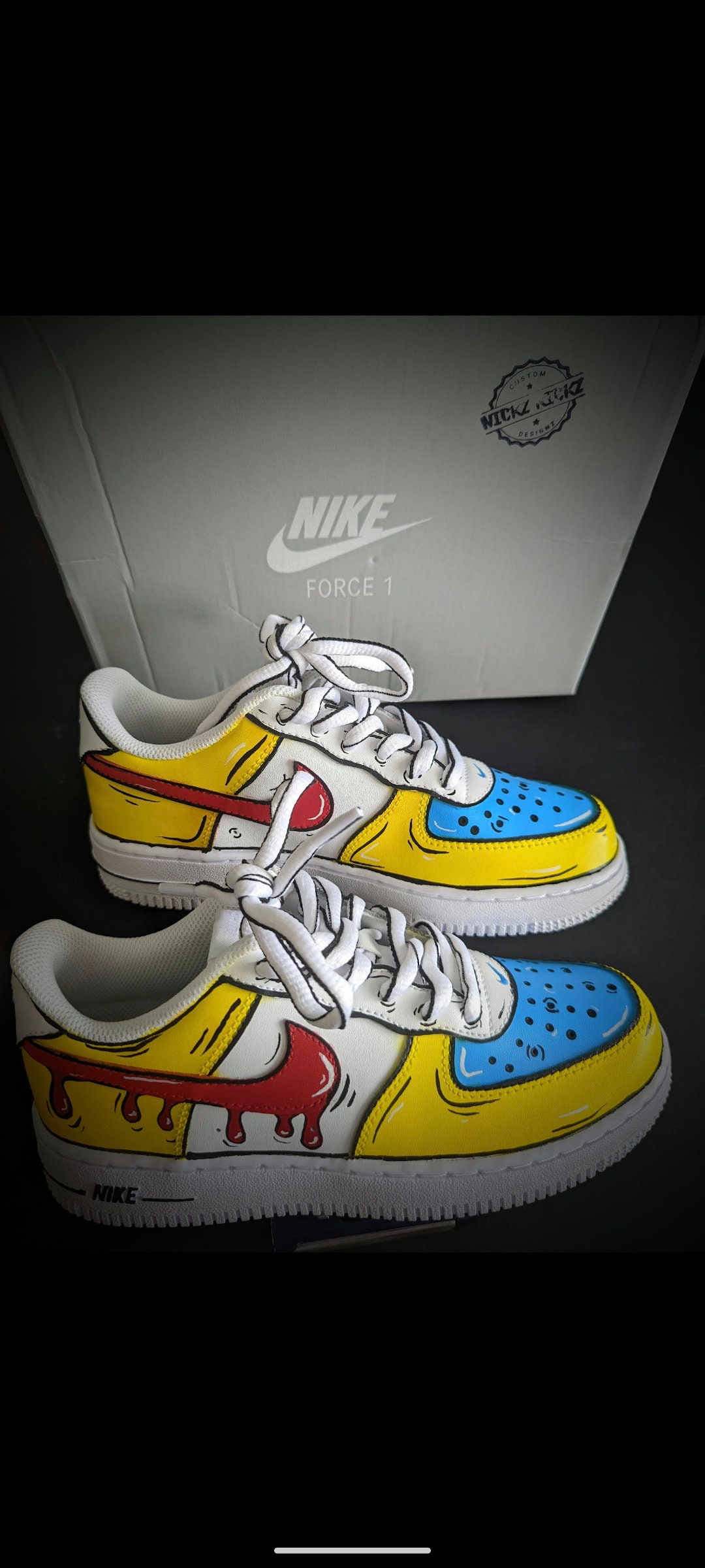Custom Air Force 1 Cartoon Drip Yellow , Blue , Red - Etsy
