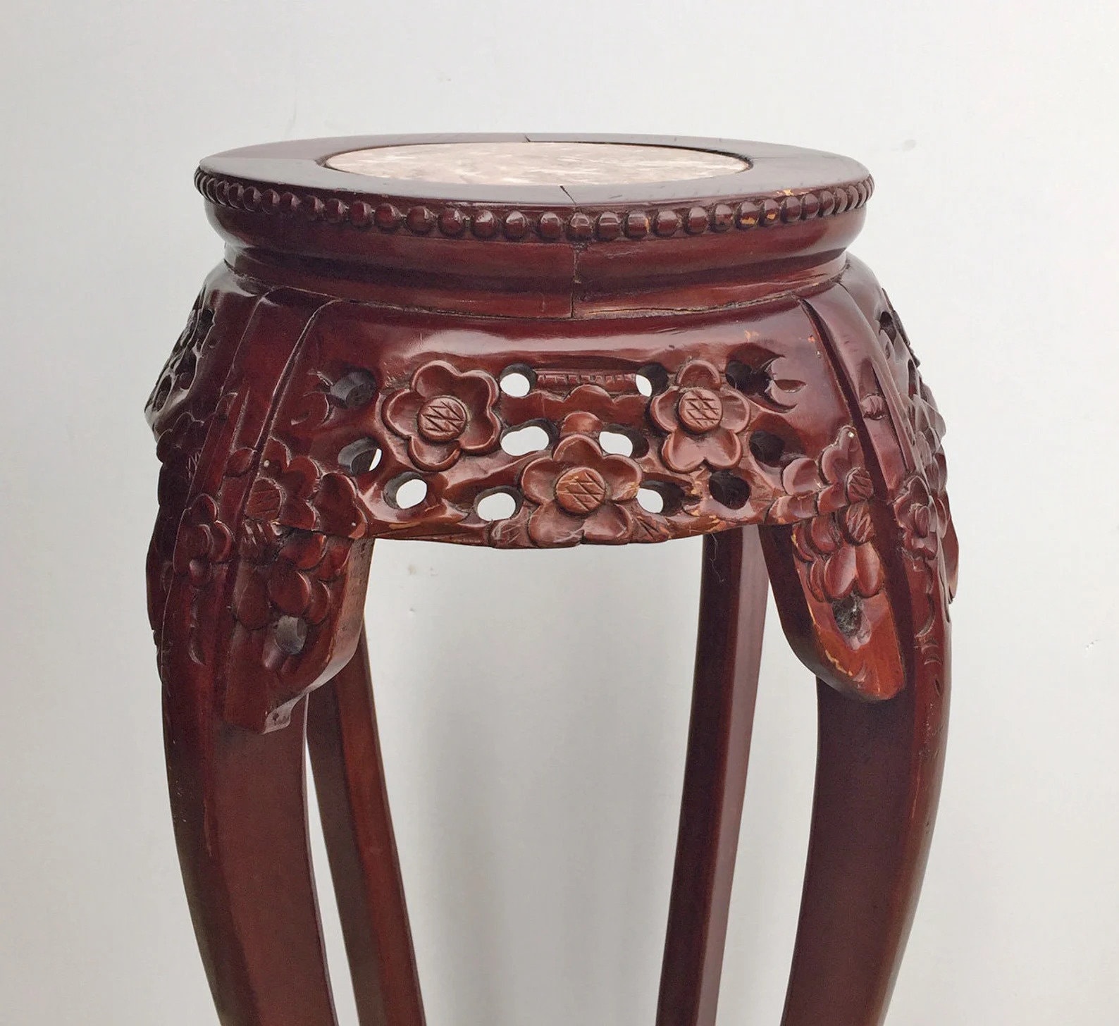 Elegant Hand-carved Vintage Wood Stand With Inset Marble Top. - Etsy