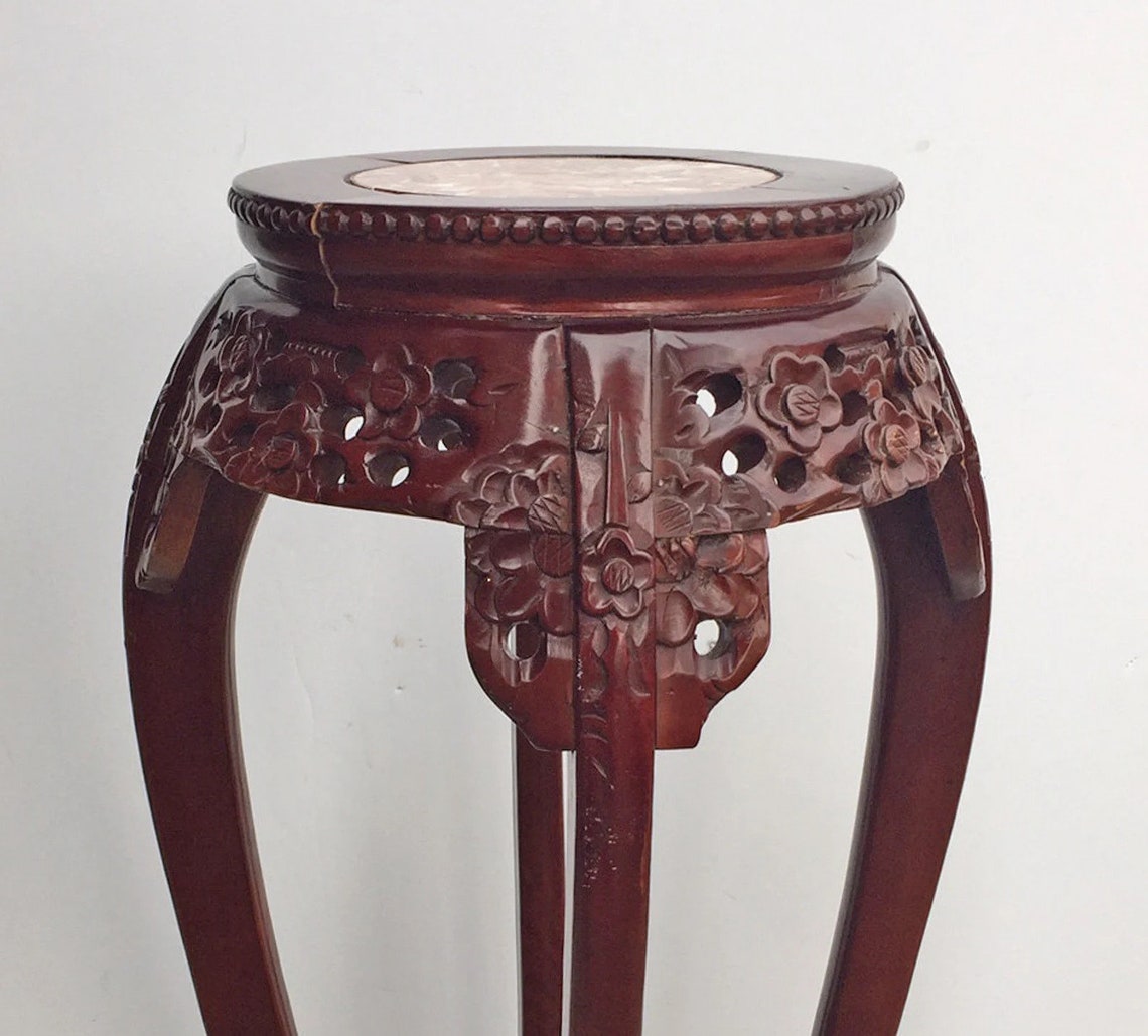 Elegant Hand-carved Vintage Wood Stand With Inset Marble Top. - Etsy