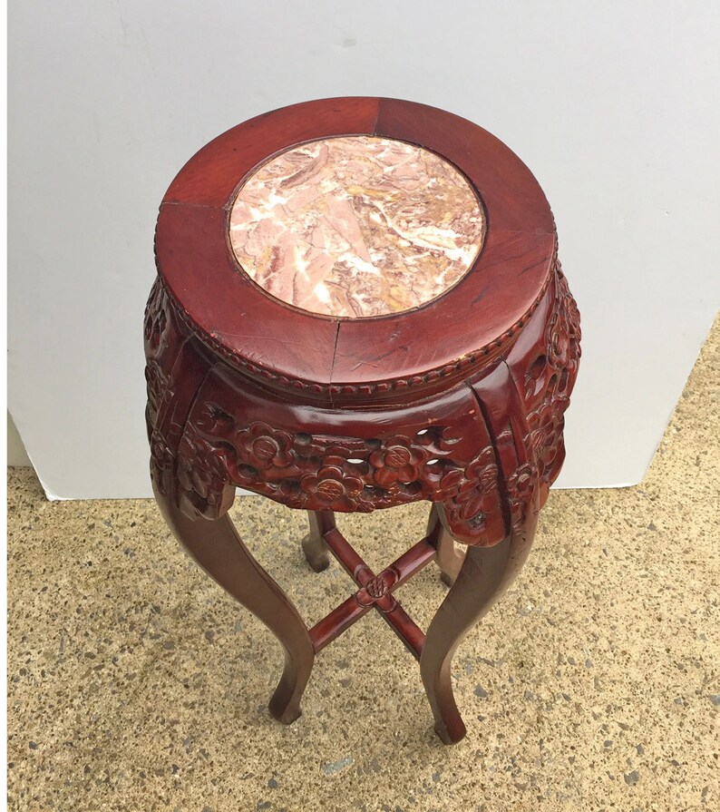 Elegant Hand-carved Vintage Wood Stand With Inset Marble Top. - Etsy