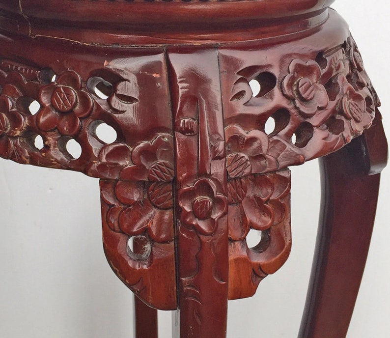 Elegant Hand-carved Vintage Wood Stand With Inset Marble Top. - Etsy