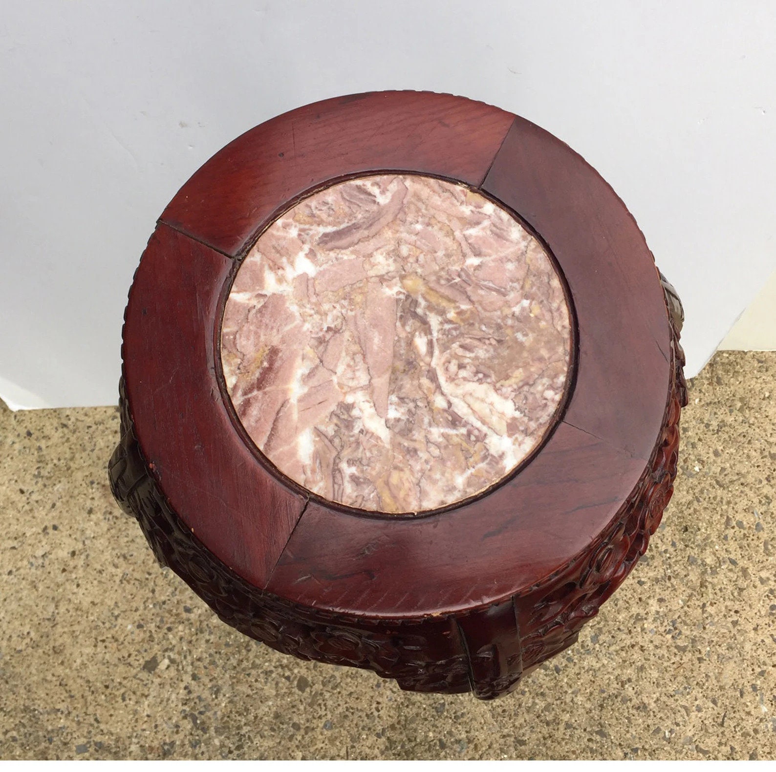 Elegant Hand-carved Vintage Wood Stand With Inset Marble Top. - Etsy