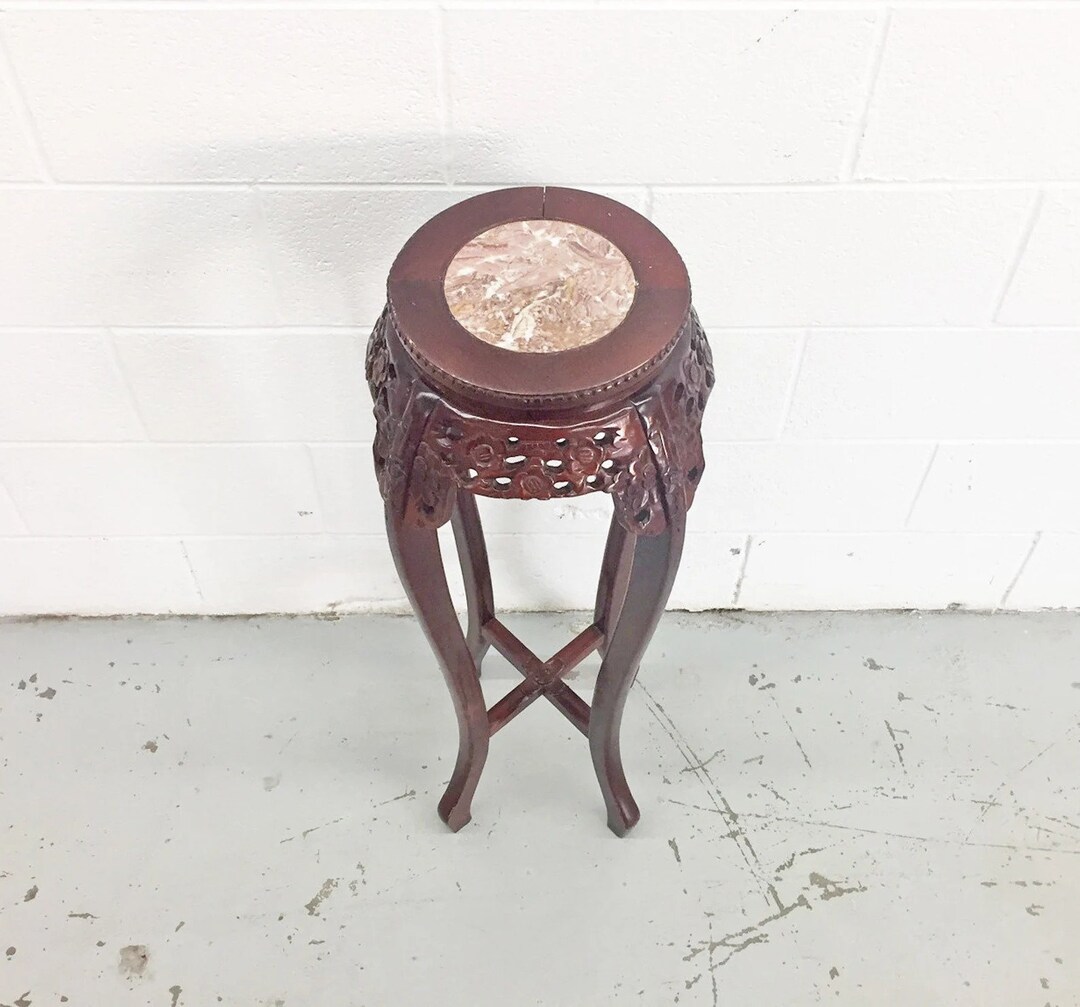 Elegant Hand-carved Vintage Wood Stand With Inset Marble Top. - Etsy
