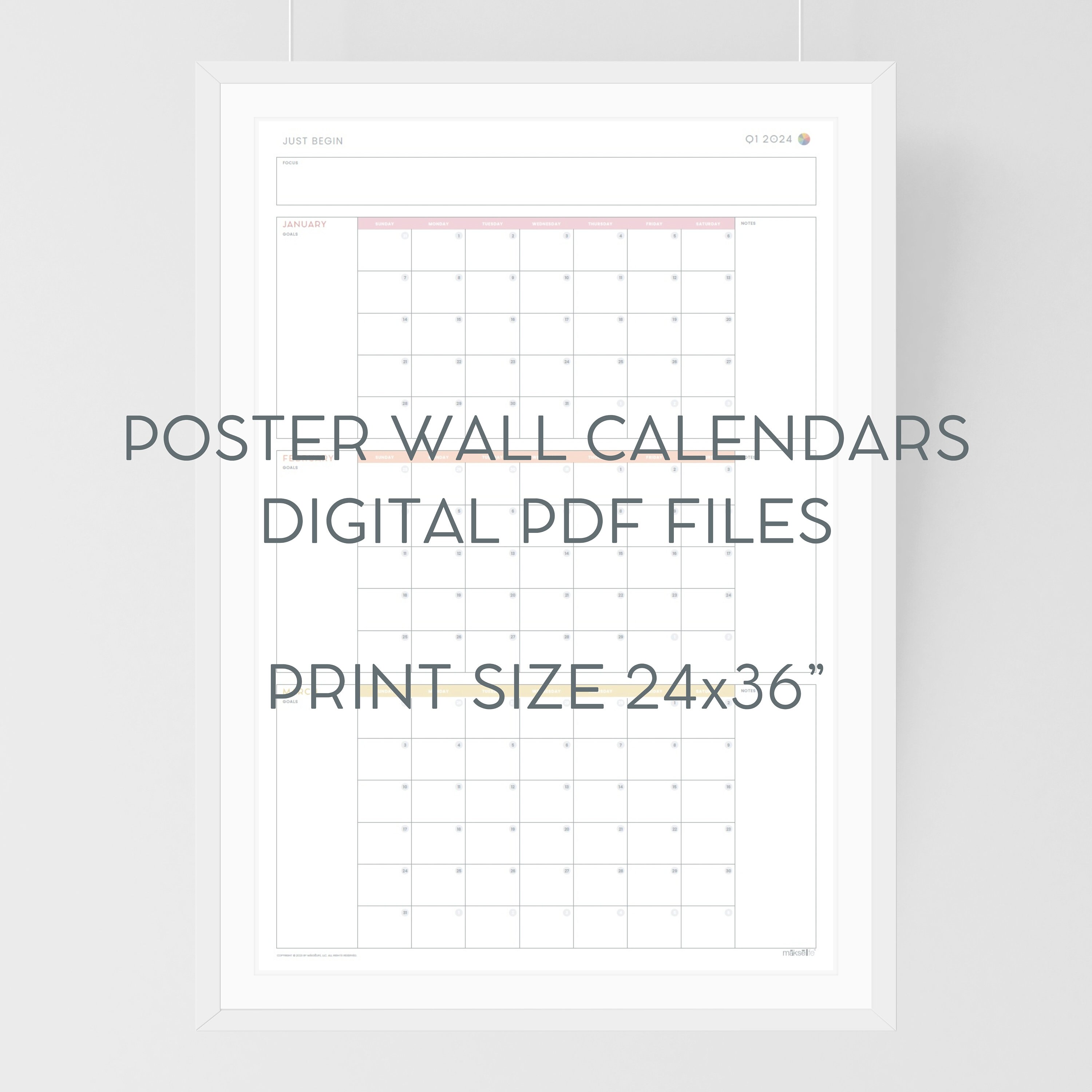 2024 Printable Quarterly Wall Calendar Posters - Etsy
