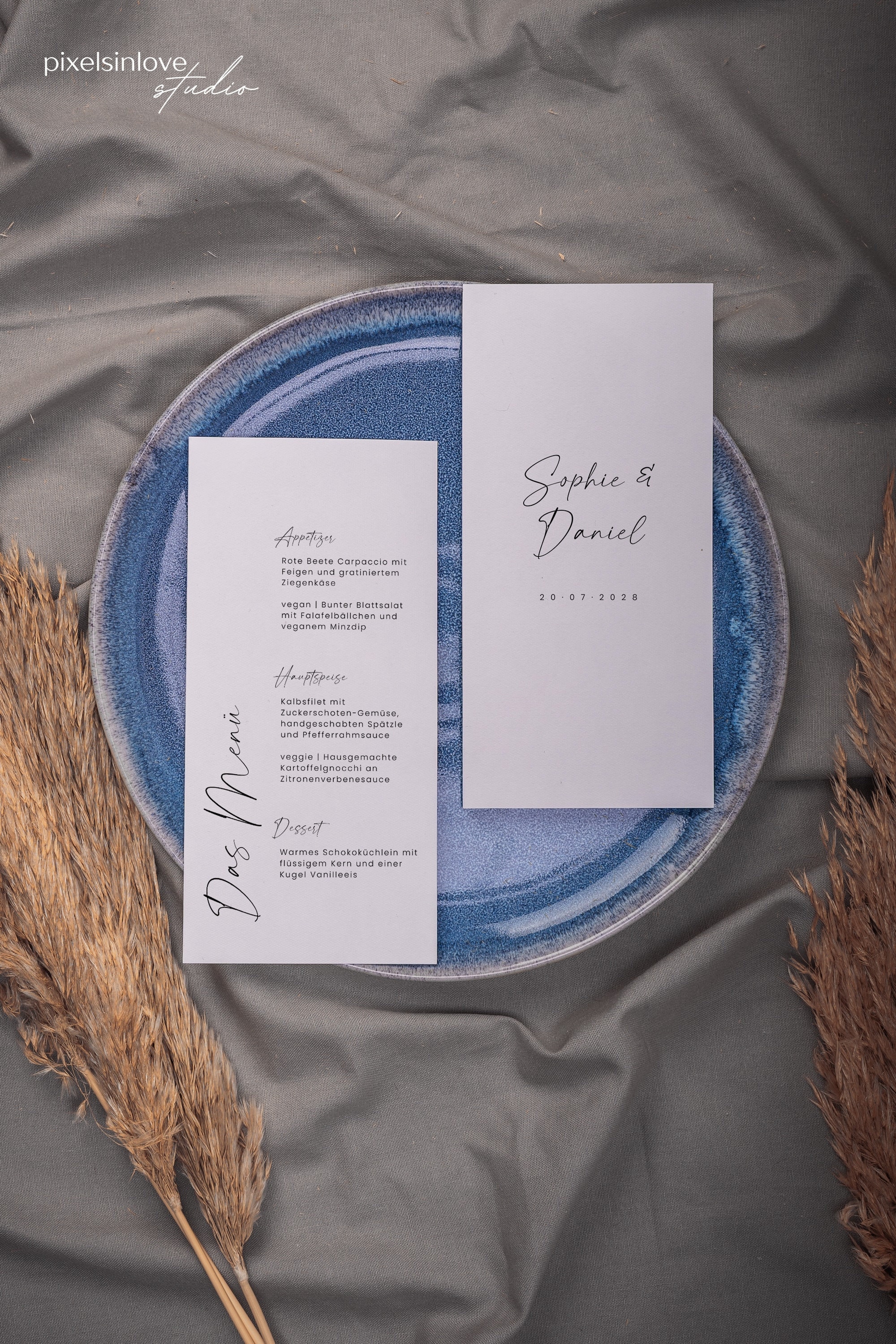 Modern Minimal Edit – Narrow Place Card With Menu, Digital DIY Template ...