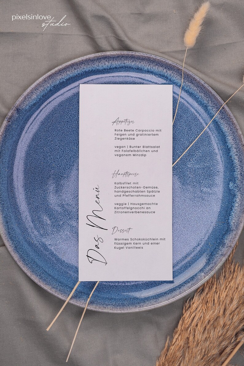 Modern Minimal Edit – Narrow Place Card With Menu, Digital DIY Template ...