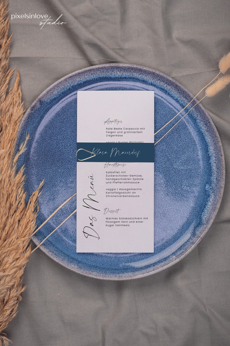 Modern Minimal Edit – Narrow Place Card With Menu, Digital DIY Template ...