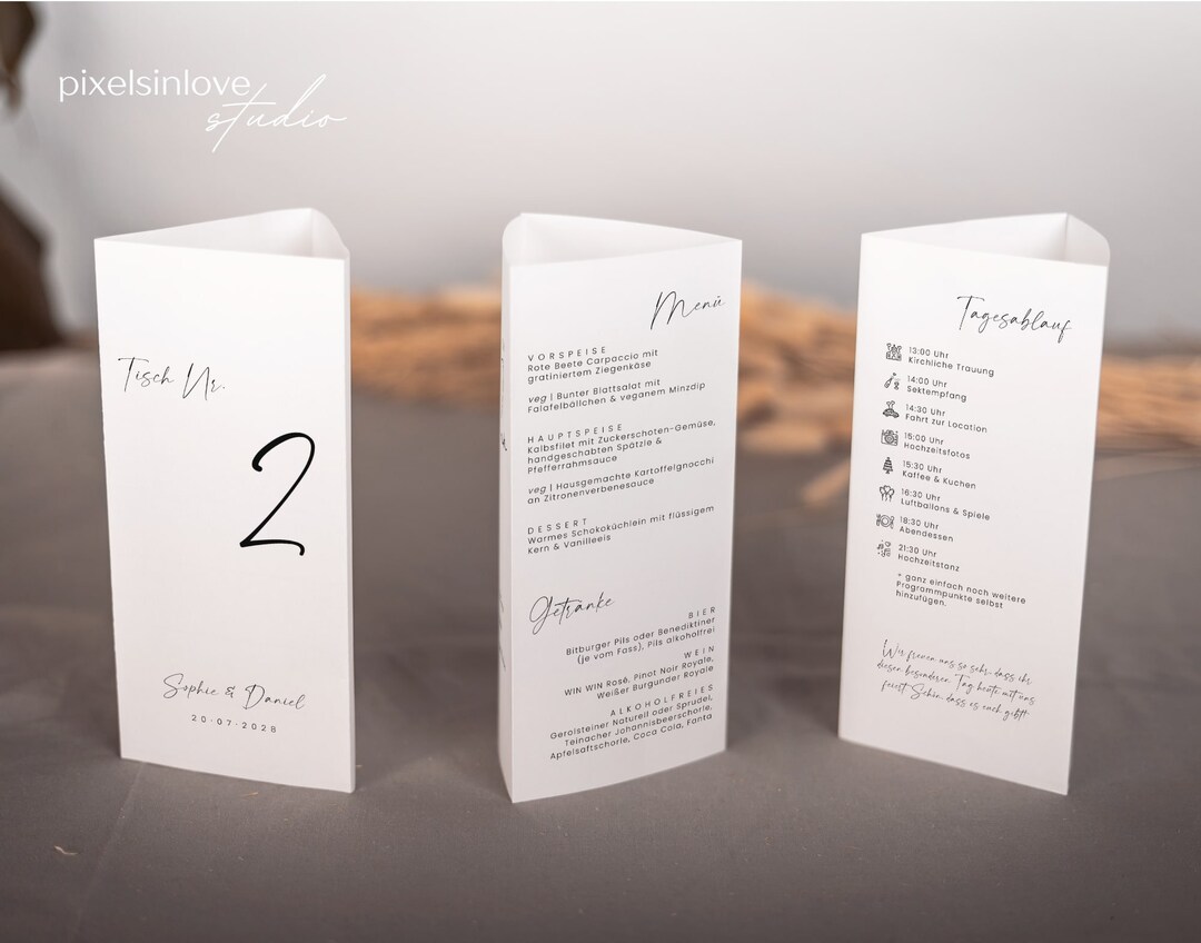 SARABI Three-sided Stand, Digital DIY Template, Wedding Menu, Program ...