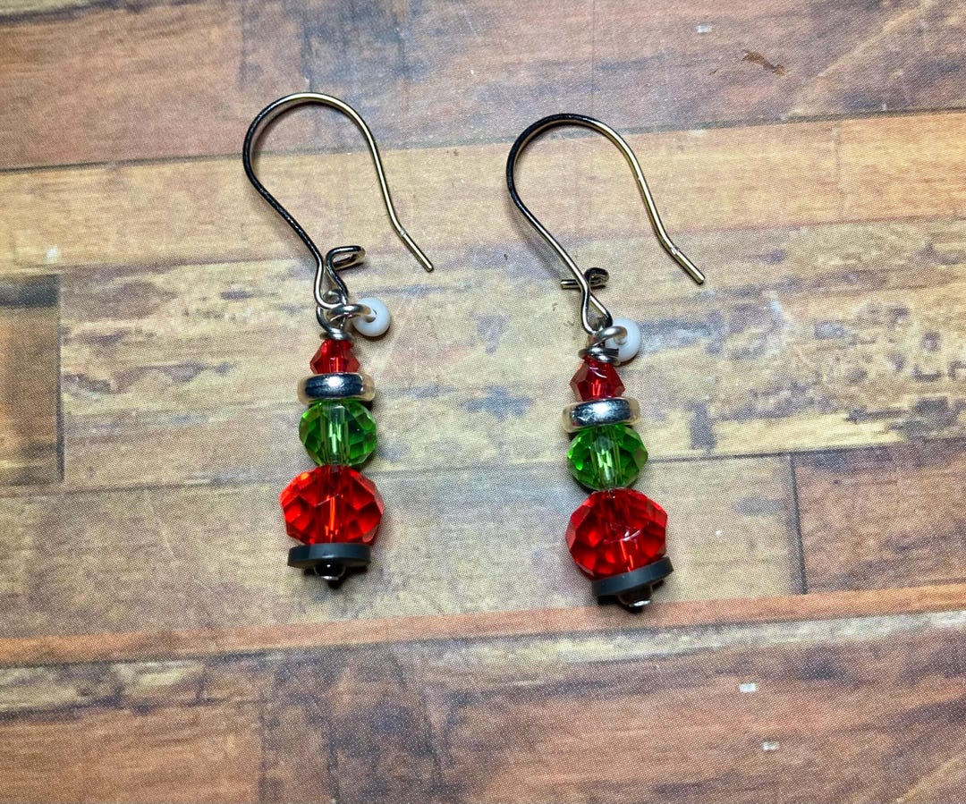 Grinch Inspired Crystal Drop Earrings, Dainty Christmas Earrings. - Etsy