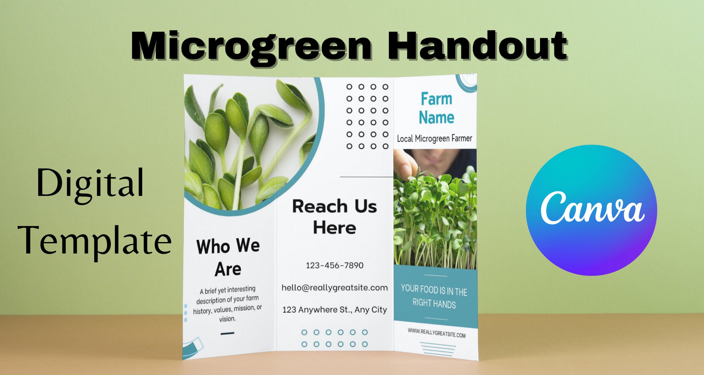 Farmer's Market Microgreen Brochure Z Fold Canva Template- Educational ...