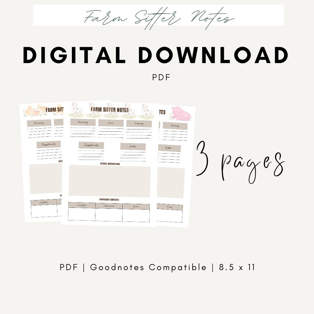 Farm Sitter Notes PDF Download and Goodnotes Compatible - Etsy