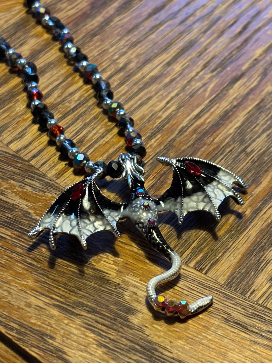 Jeweled Enamel Silver Black Red Dragon Necklace 112 - Etsy