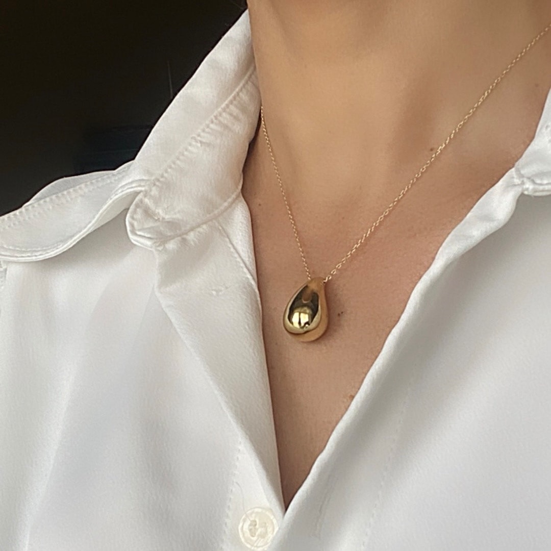 Water Drop Necklace, Teardrop Gold Necklace, Water Droplet Pendant ...