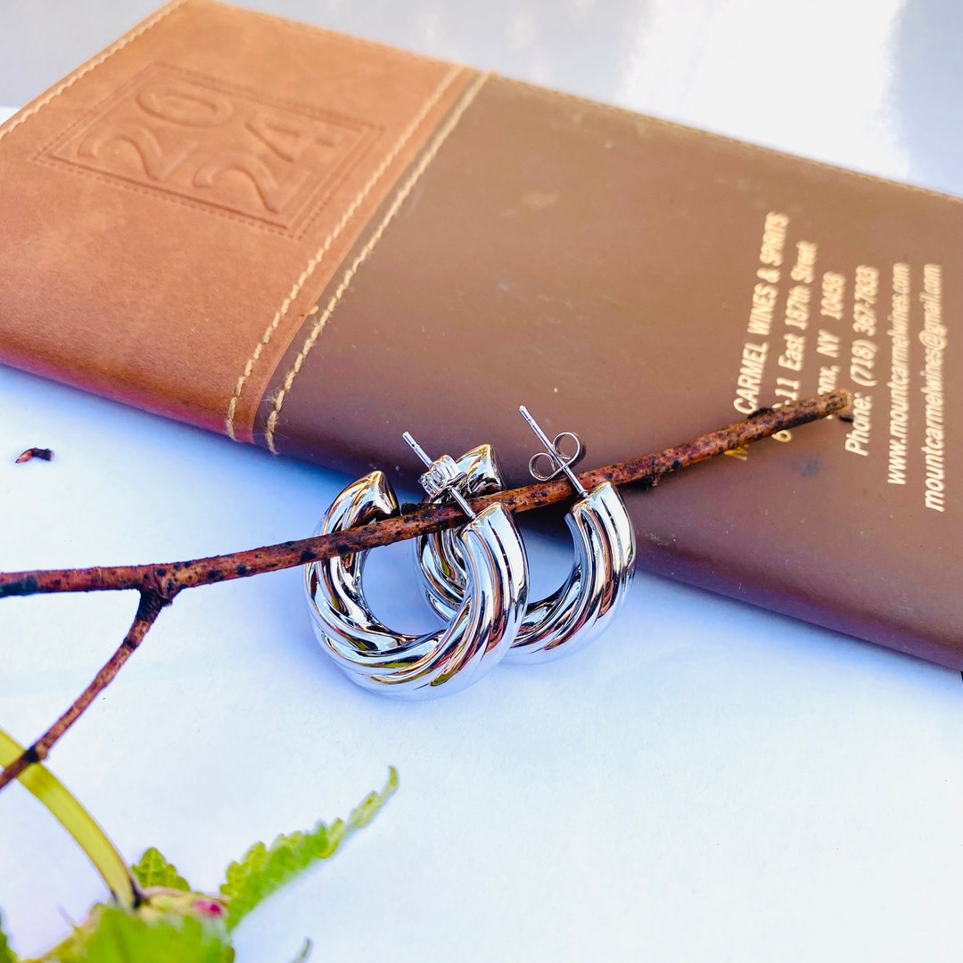 Stainless Steel C Hoops, Thick Gold Hoop, Tube C Hoops, C Shape Earring ...