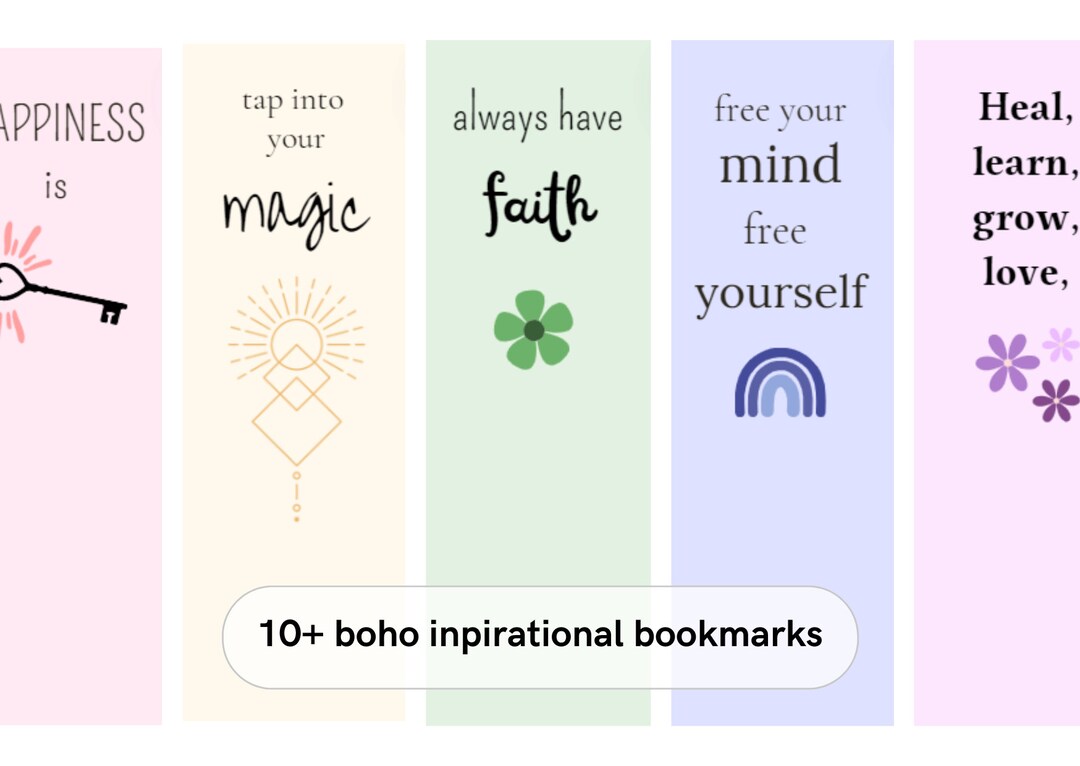 Digital Printable Bookmarks, Inspirational Boho Bookmarks, PDF ...