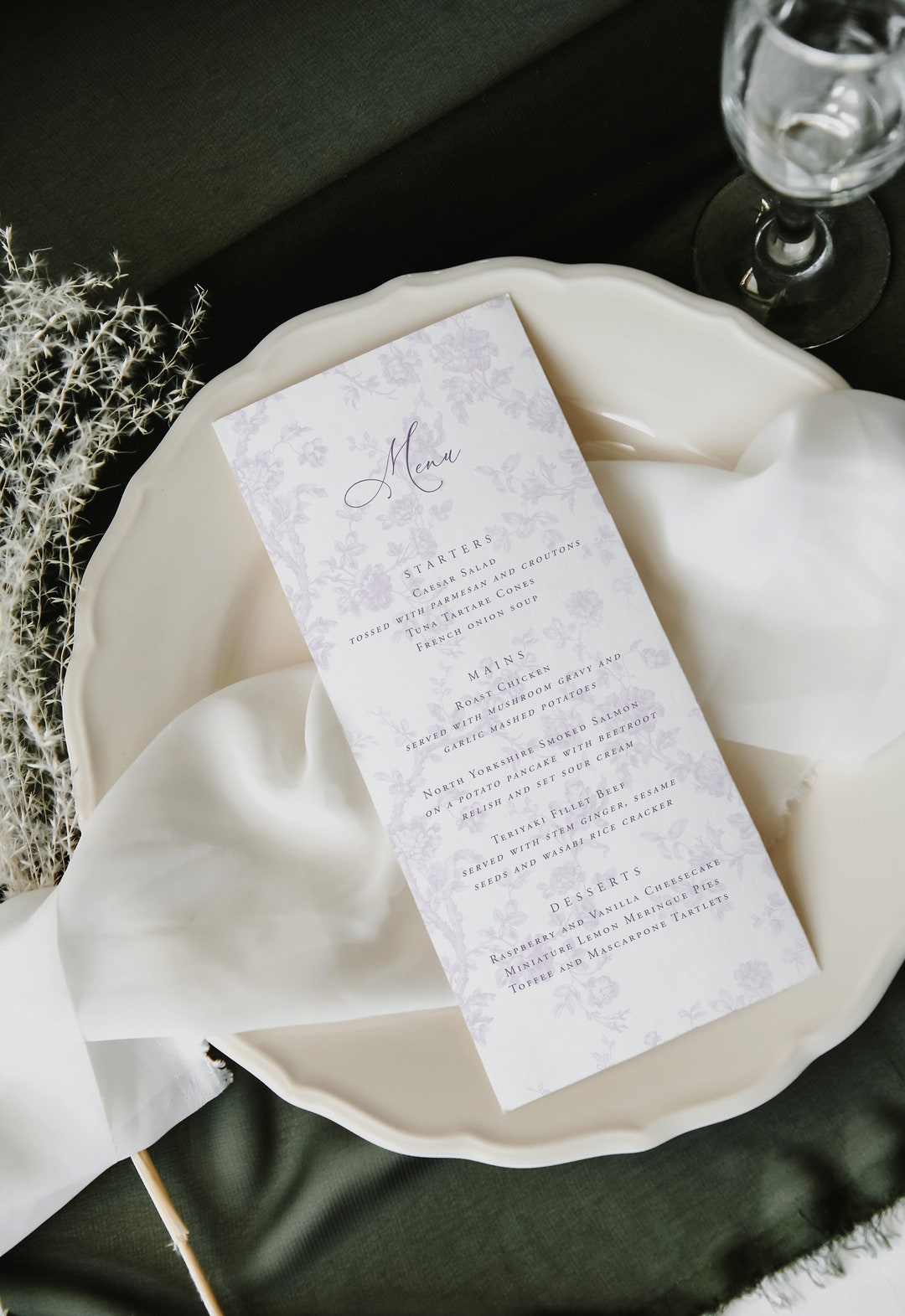 Lilac Toile Menu Template Printable Wedding Menu, Garden Party Menu ...